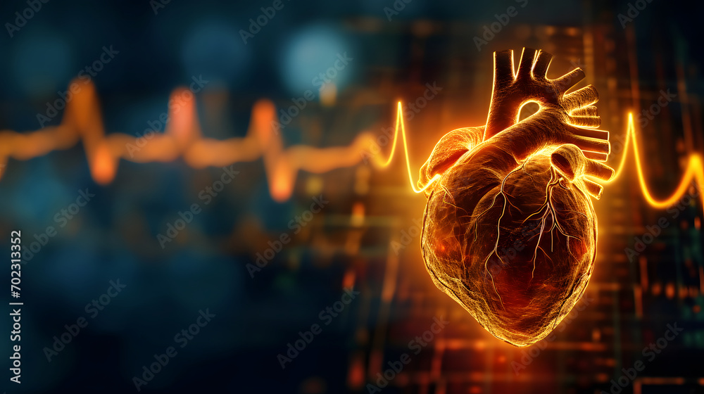 Anatomical Human Heart with ECG Pulse Overlay Medical Illustration ...