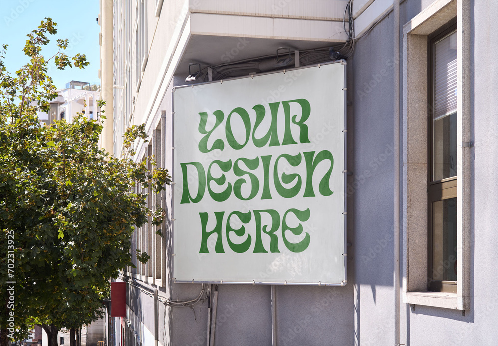 Mockup of building with square customizable sign Stock Template | Adobe ...