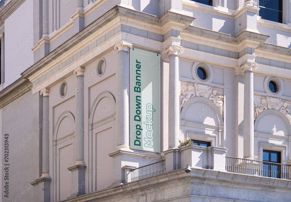 Mockup of customizable banner hanging outside building Stock Template ...