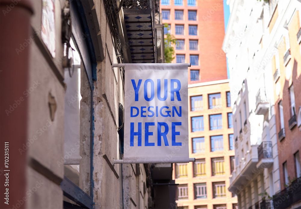 Mockup of customizable wall-mounted banner on building Stock Template ...