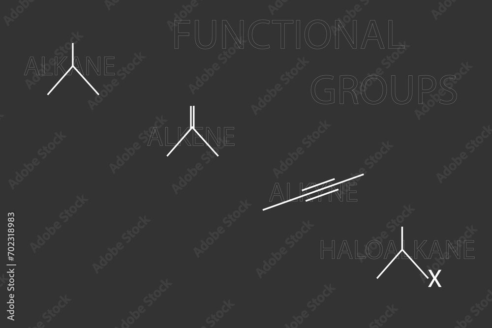 Functional groups of halogen. Molecular skeletal chemical formula Stock ...