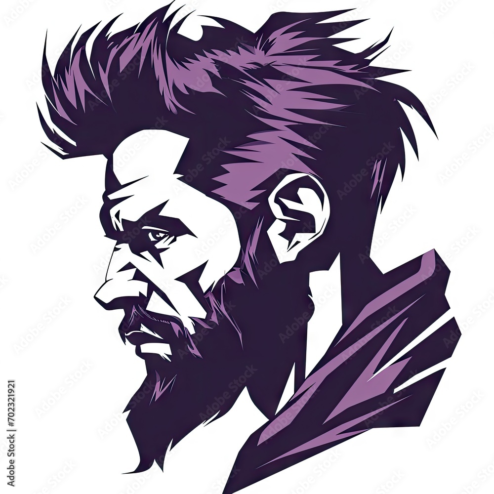 a man with long hair and a beard with a goatee is shown in a purple and ...