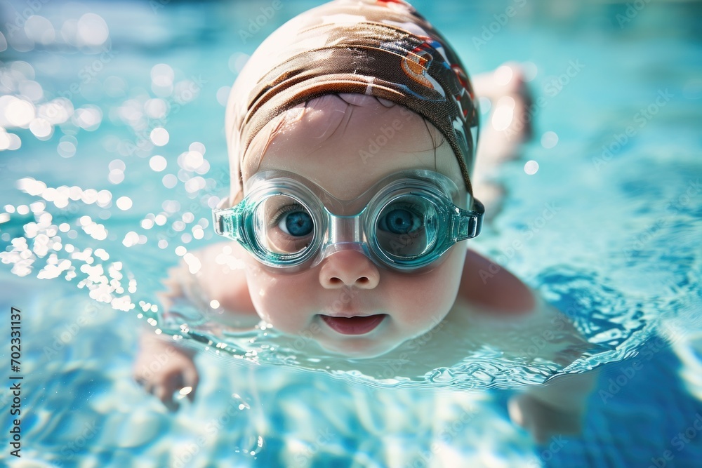 Visual representation of a newborn wearing adorable swimming glasses ...