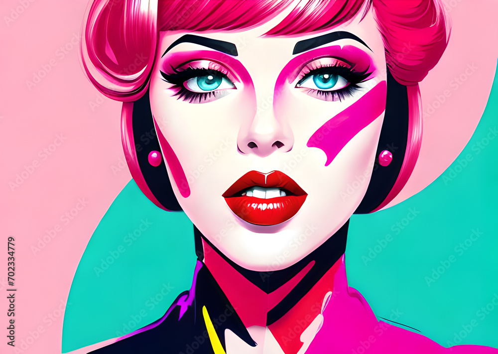 Op Art Pinup Girl Retro Color Style Vintage And Retro Illustration Of A