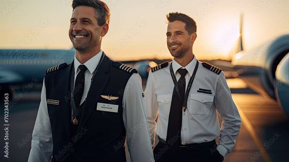 Airline pilots in uniform, conducting pre-flight checks Stock Photo ...