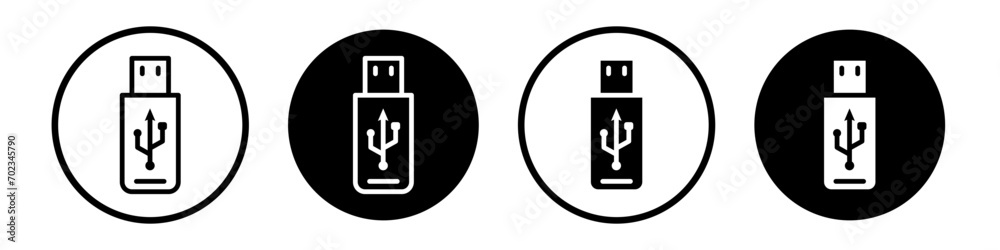 USB icon set. Flash memory drive vector symbol in a black filled and ...