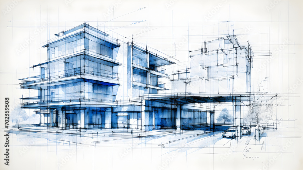 Architectural ink drawing made by an architect for the construction ...