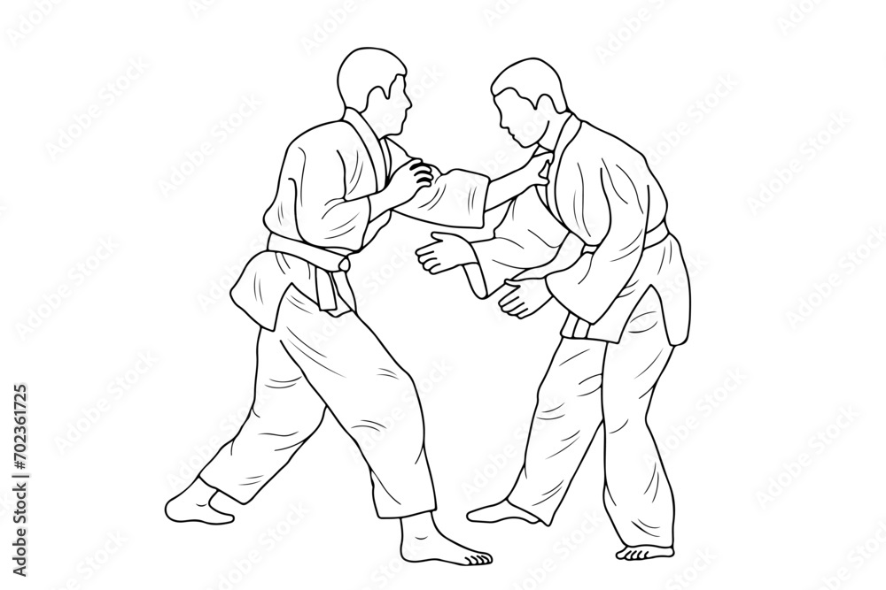 Vetor de Line drawing of two young sportive judoka fighter. Judoist ...