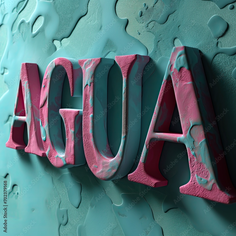 Water name text. Rose and aquamarine letter characters. Ocean wave ...