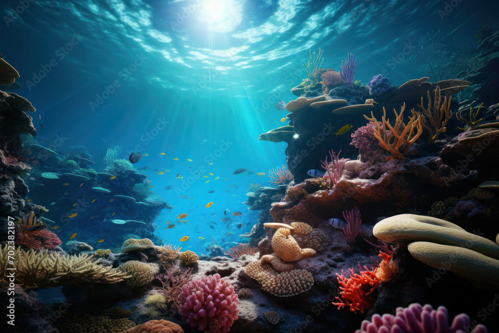 A coral reef ecosystem thriving with a myriad of marine life ...