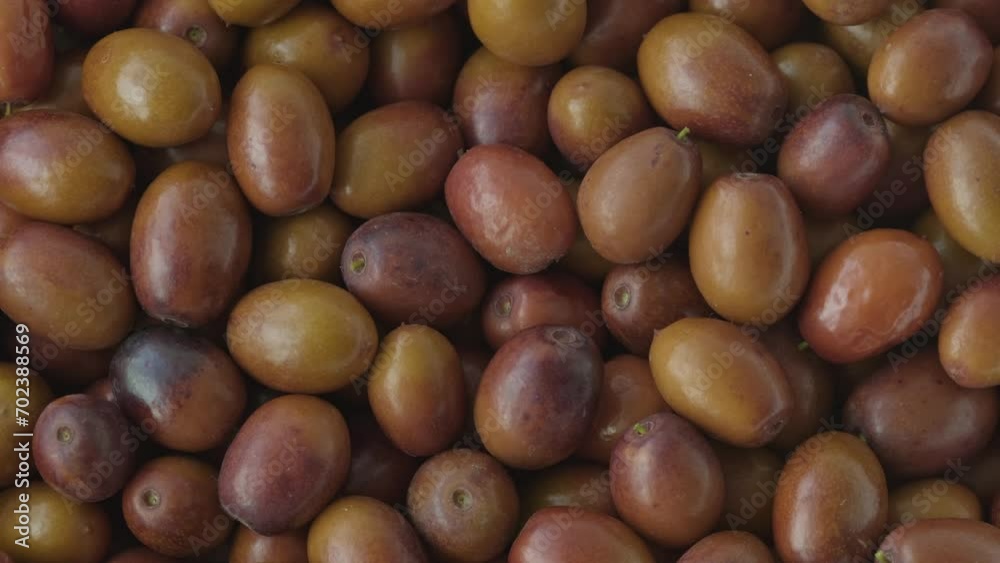 Ripe Ziziphus jujuba fruits with leaves. Chinese date fruits background ...