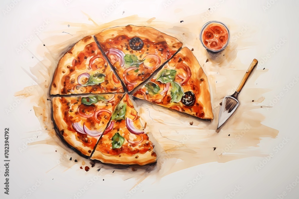 pizza drawing, Italian cuisine, drawing for pizzeria, illustration for ...