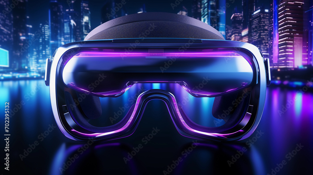 3d 360 vr headset glasses goggles lenses in futuristic neon light ...