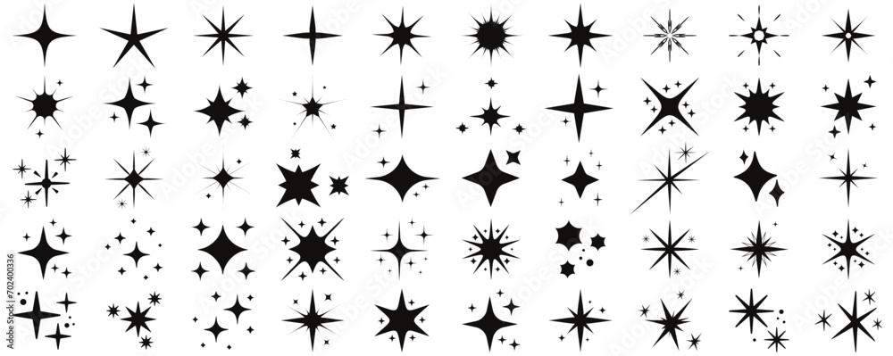 Sparkle star icons. Shine icons.Star icons. Twinkling stars. Sparkles, shining burst. Christmas ...