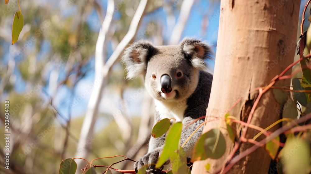 Koala in eucalyptus forests, animal background, natural habitat ...