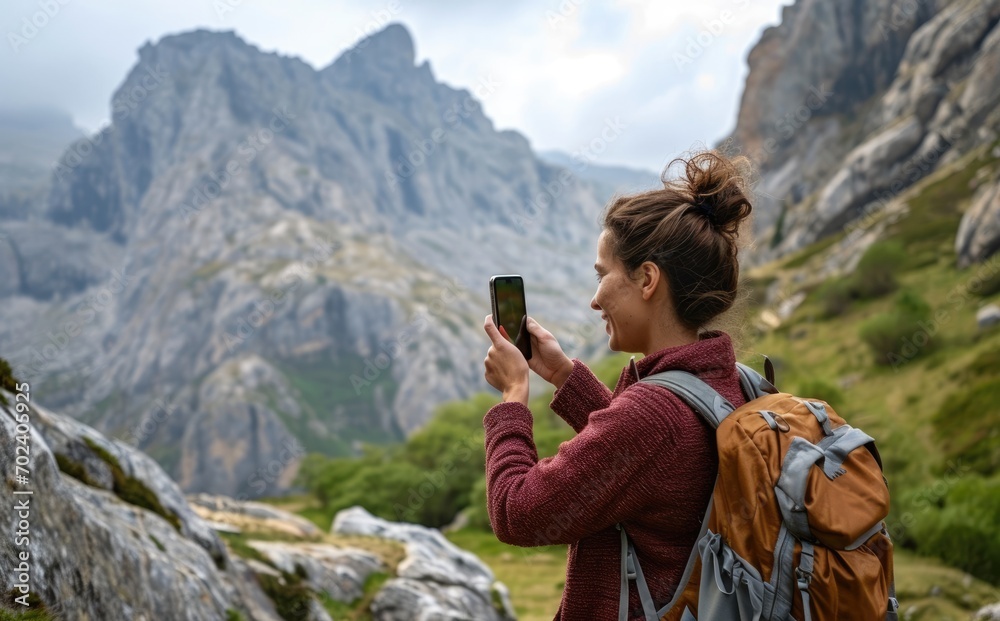 In the Cordillera Cantabrica of Spain, a smiling native woman with a ...