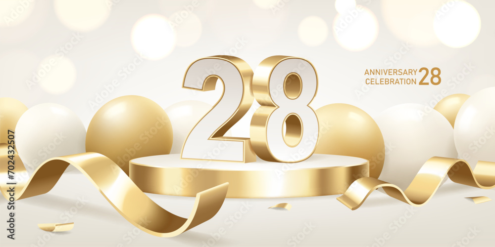 Vecteur Stock 28th Year anniversary celebration background. Golden 3D ...