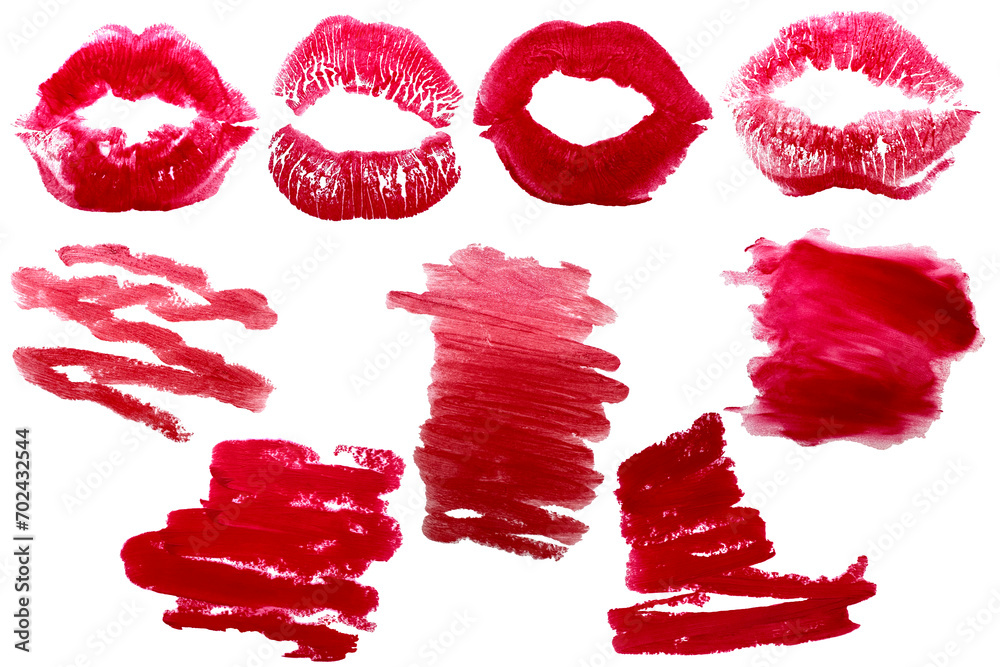 Lipstick kiss print isolated set. red lips set. Different shapes of female sexy red lips. Sexy ...