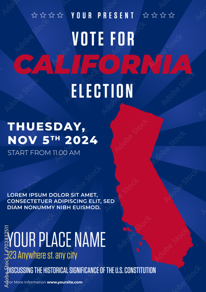 Voting propaganda poster or flyer for elections in USA and California ...