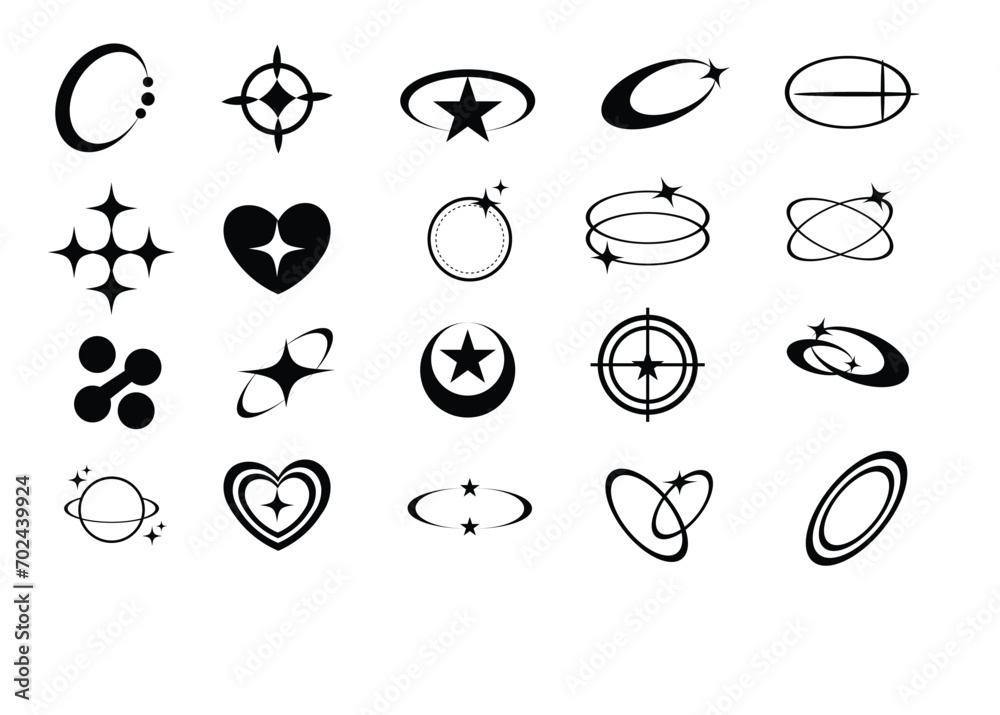 Set of Y2K bling retro elements and abstract brutalism shapes. Hipster ...
