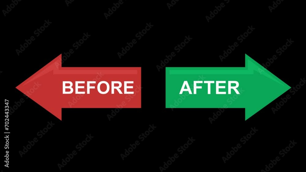 video animation icon arrows with words before and after buttons, on a ...