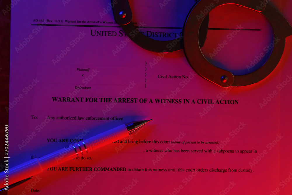 District court warrant for the arrest of a witness in a civil action ...