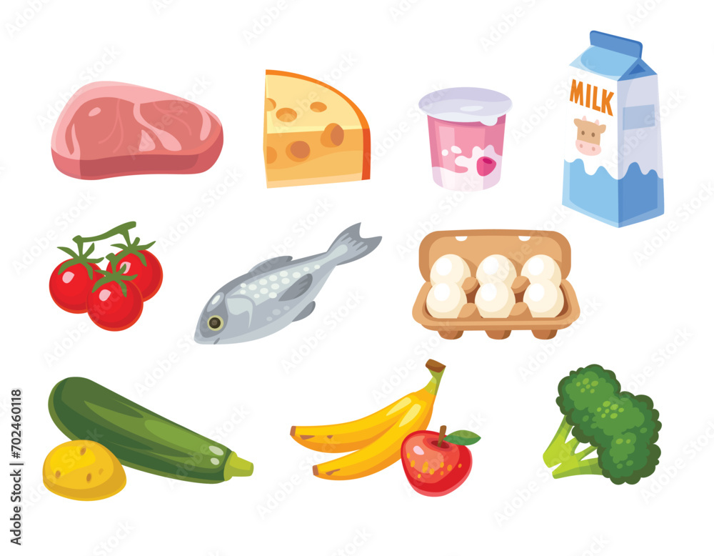 Vecteur Stock Cartoon food and drink vector set, collection isolated on ...