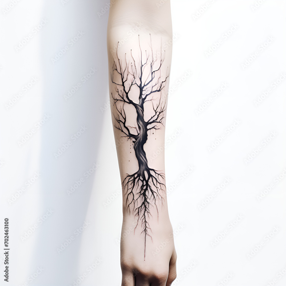 Tattoo an Arm Wurzeln Baum Tattoo on arm roots tree Stock-Foto | Adobe Stock
