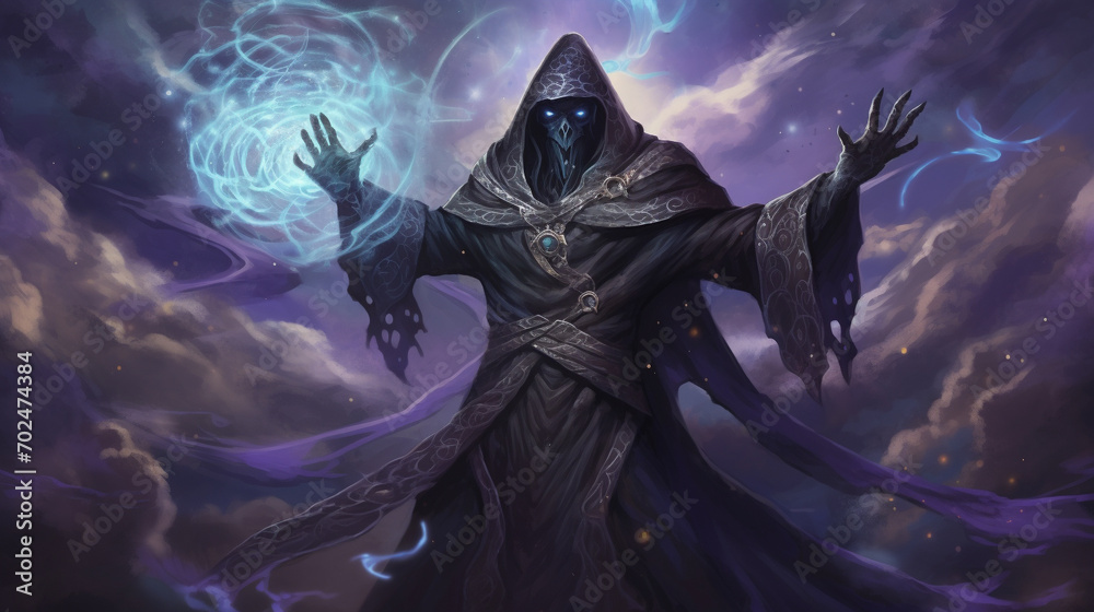 powerful mage god, akin to a Sorcerer class, in ancient Greek robes ...