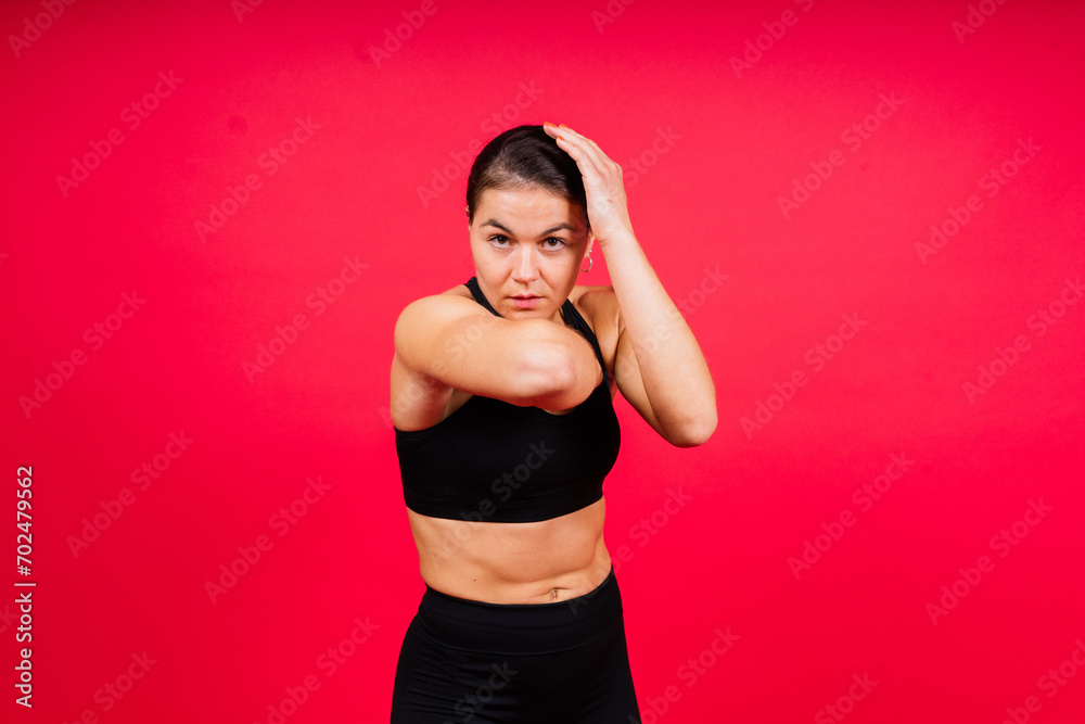 MMA female in sports uniform ready to fight, defense of women from ...