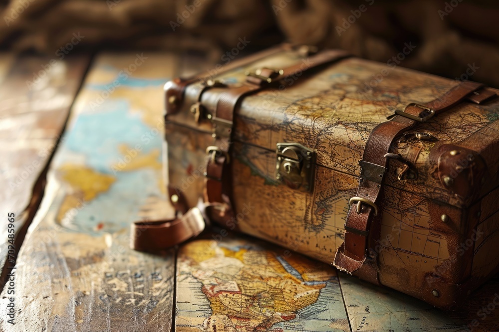travel background with a map and an old suitcase Stock Photo | Adobe Stock