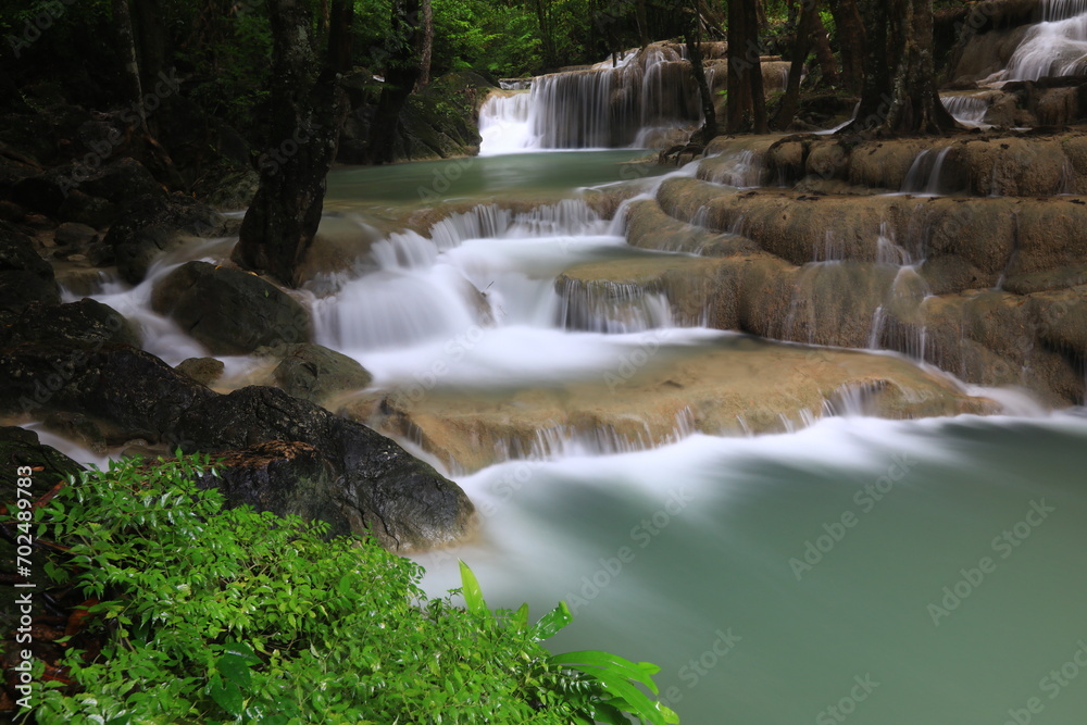 Erawan Waterfall is located in Erawan National Park. A 7-tiered ...