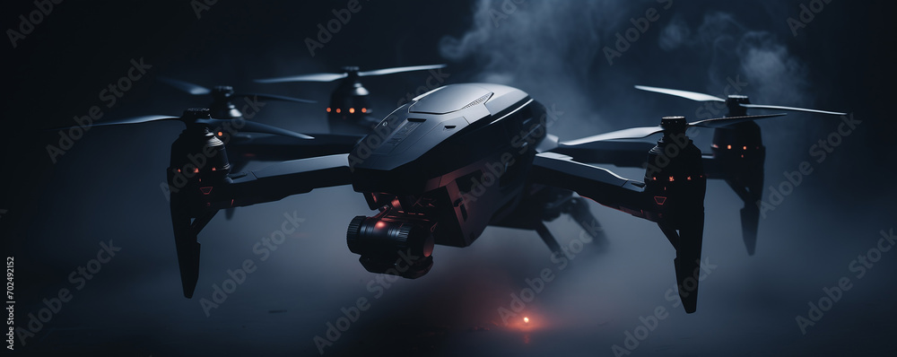 Drone Coming out of smoke. Military Grade Drone. Dark Drone. Security ...