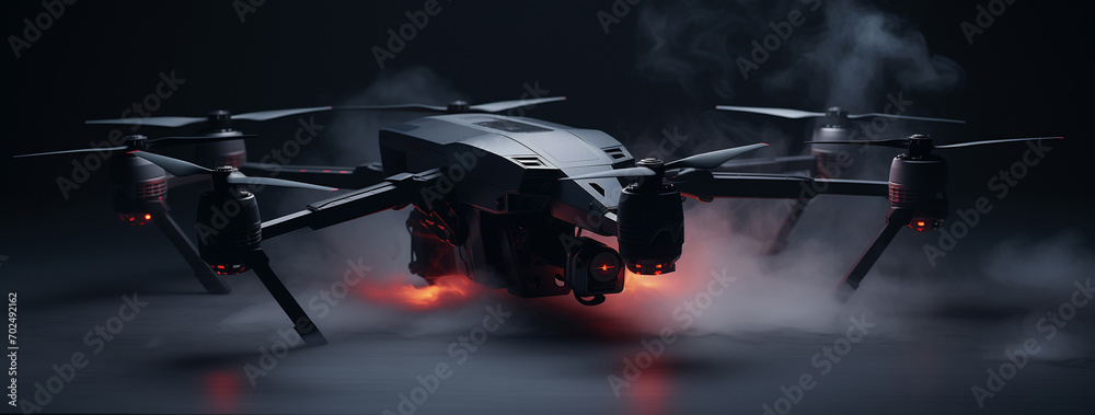 Drone Coming out of smoke. Military Grade Drone. Dark Drone. Security ...