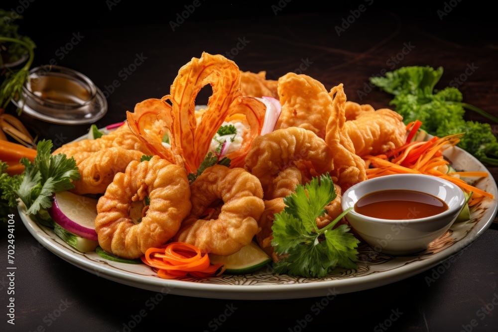 Traditional Japanese tempura dish, showcasing a variety of textures and ...