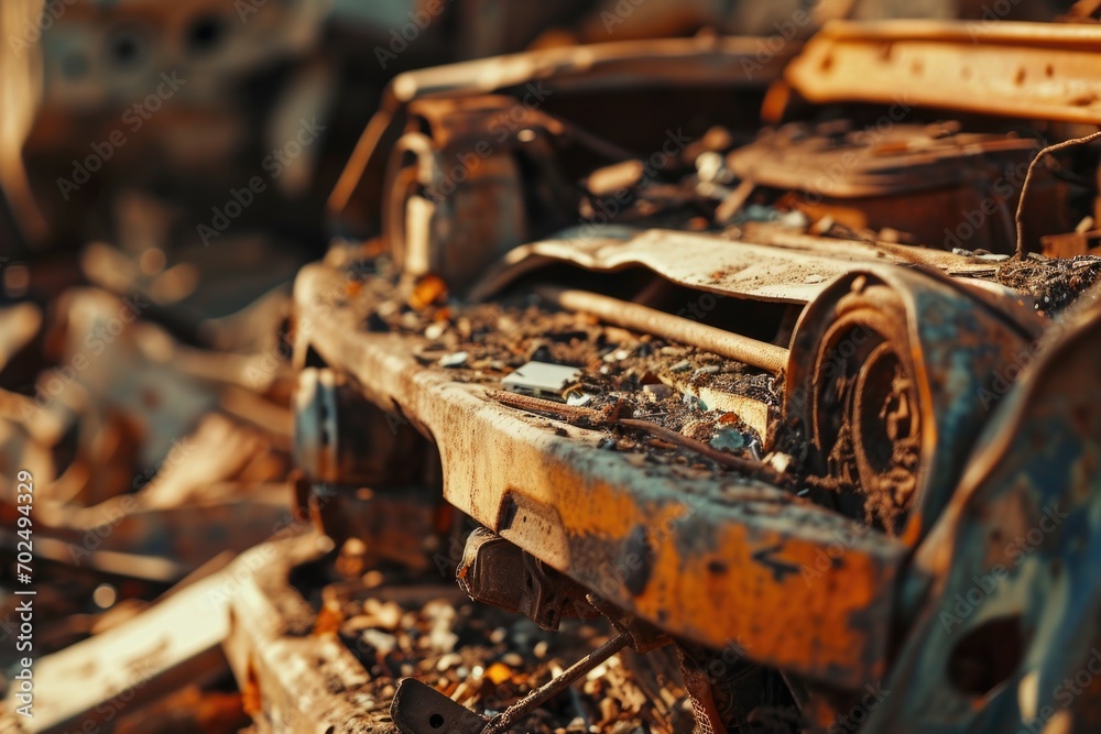 An old rusted car sitting in a junkyard. Perfect for depicting ...