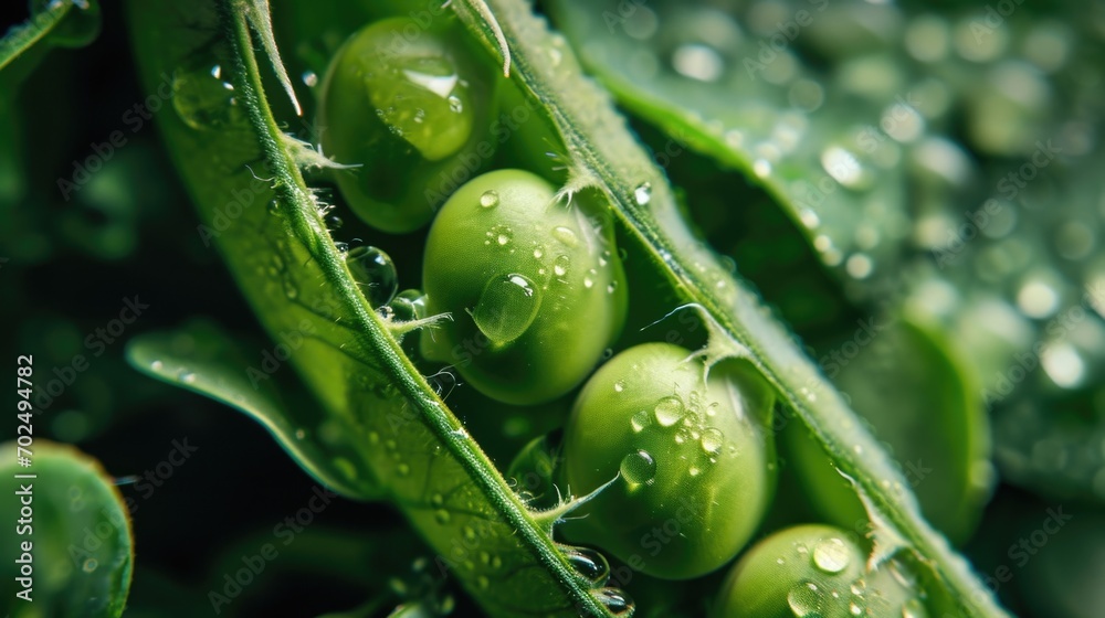 A detailed close-up view of green peas growing on a plant. Perfect for ...