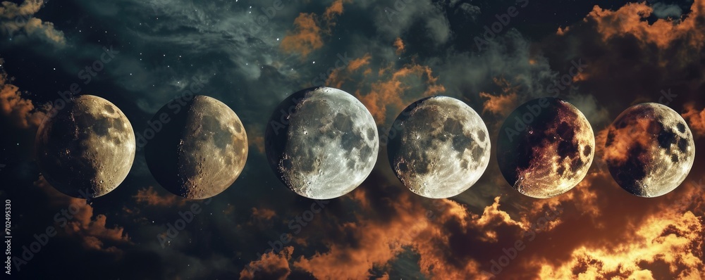 Banner or screensaver in the form of moon phases. AI generative. Stock ...