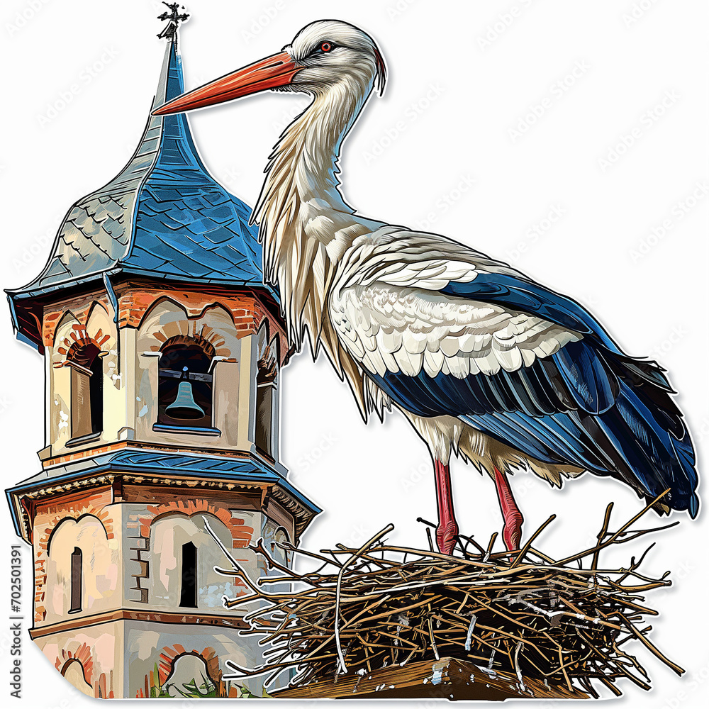 ภาพประกอบสต็อก Sticker d'une cigogne blanche (ciconia ciconia) niche ...