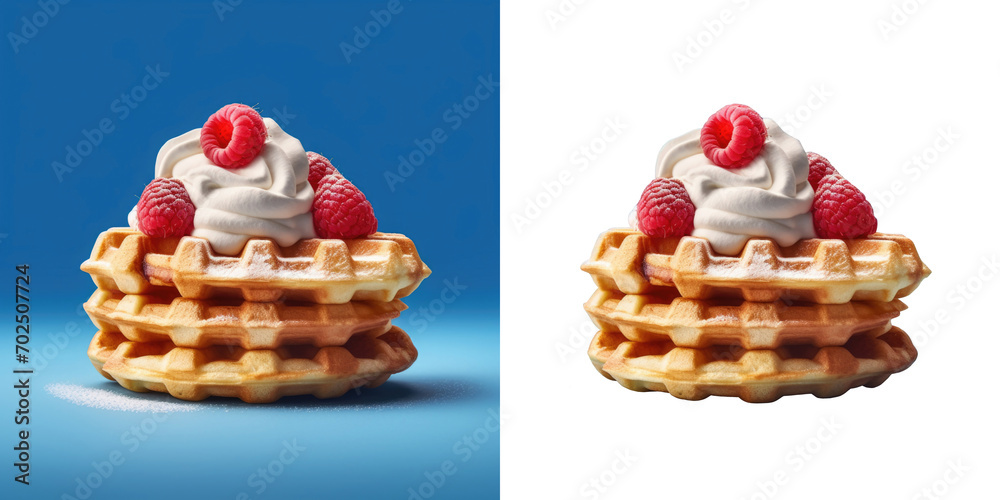 Polish traditional waffles with whipped cream and red berries on ...