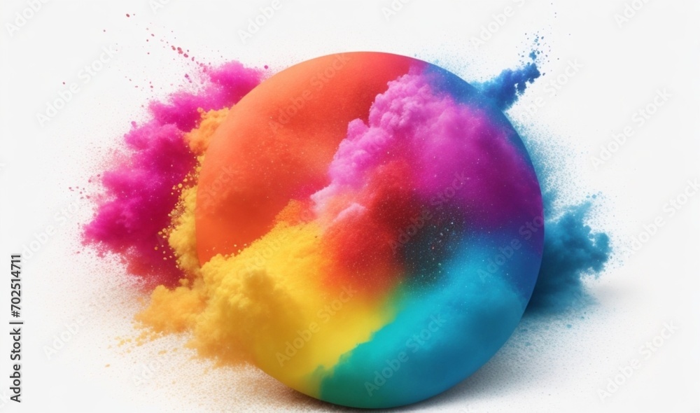 Explosion of multicolor powder color in circle shape in white ...
