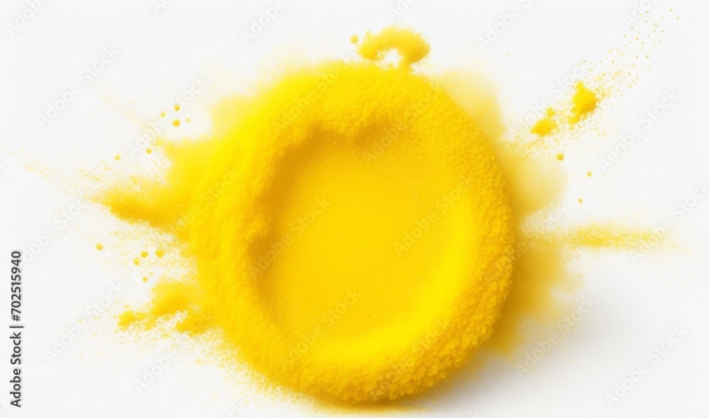 Explosion of yellow powder color in circle shape on white background ...