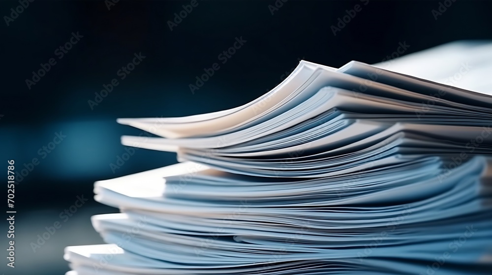 Bending stack of paper sheets, open magazine with copy space ...