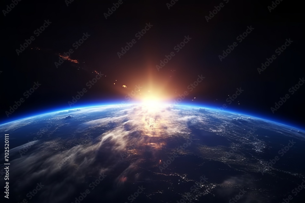 Planet Earth with the Radiant Sunrise in the Vastness of Space, Horizon ...