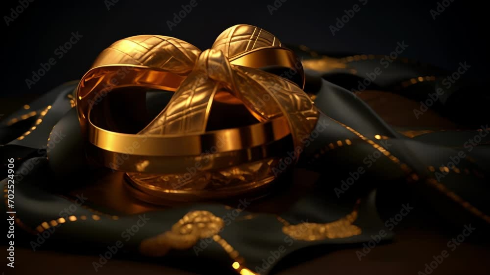 Two intertwined ribbons resting on either side of a golden scale ...