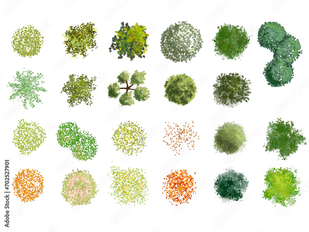 Vector tree top watercolor hand drawn view isolated on white background ...