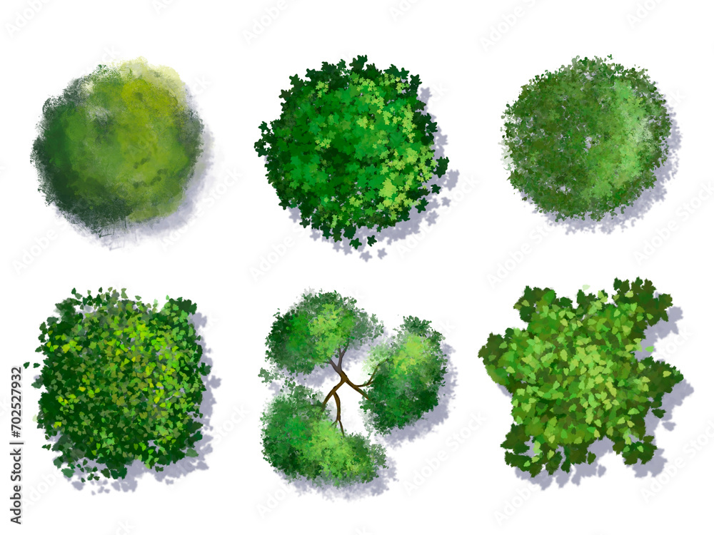 Vector tree top watercolor hand drawn view isolated on white background ...