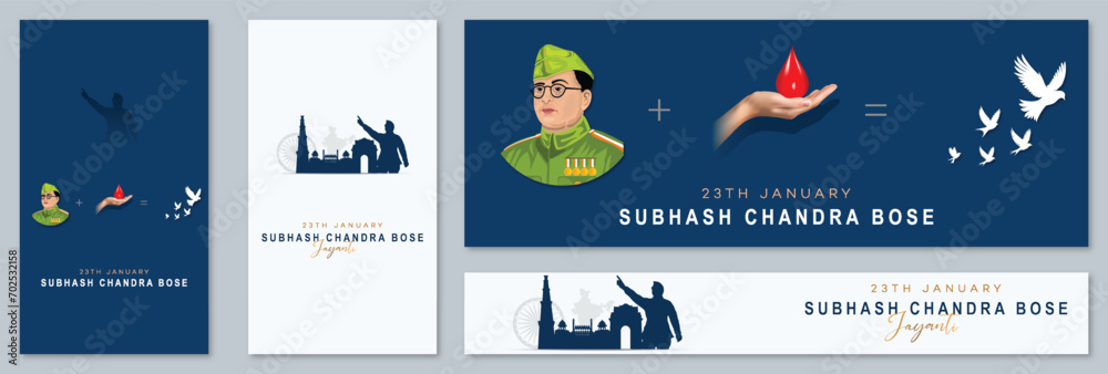 Subhas, Chandra, Bose, poster, 23rd January Vector post, story, banner ...