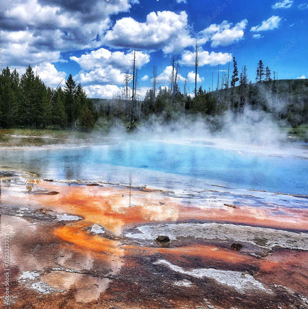 Colorful geysers hot springs in Yellowstone National Park, Wyoming ...