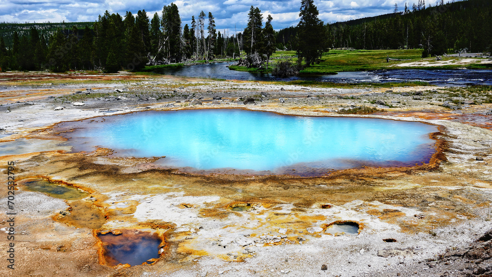 Colorful geysers hot springs in Yellowstone National Park, Wyoming ...